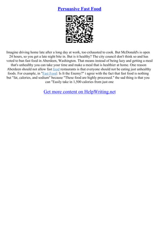 Fast Food Persuasive Essay | PDF