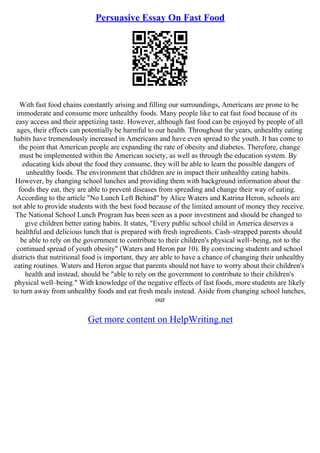 Fast Food Persuasive Essay | PDF