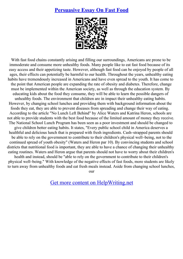 Fast Food Persuasive Essay | PDF