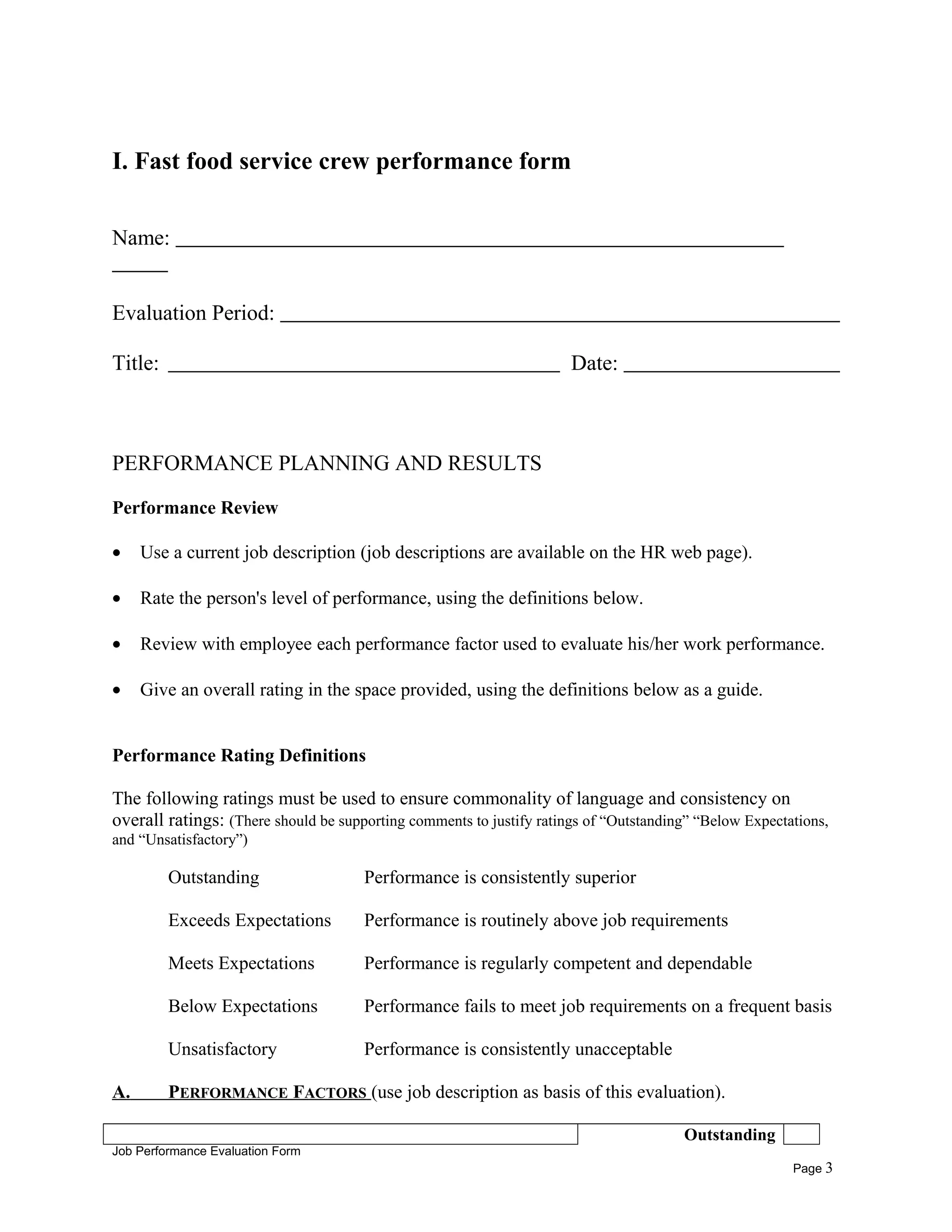 Fast food service crew performance appraisal | DOC