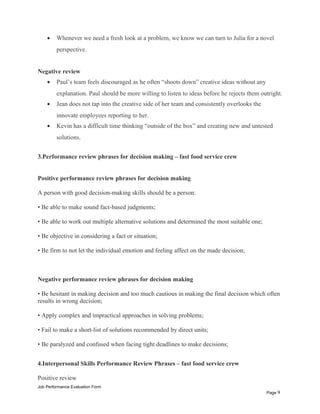 Fast food service crew performance appraisal | DOC