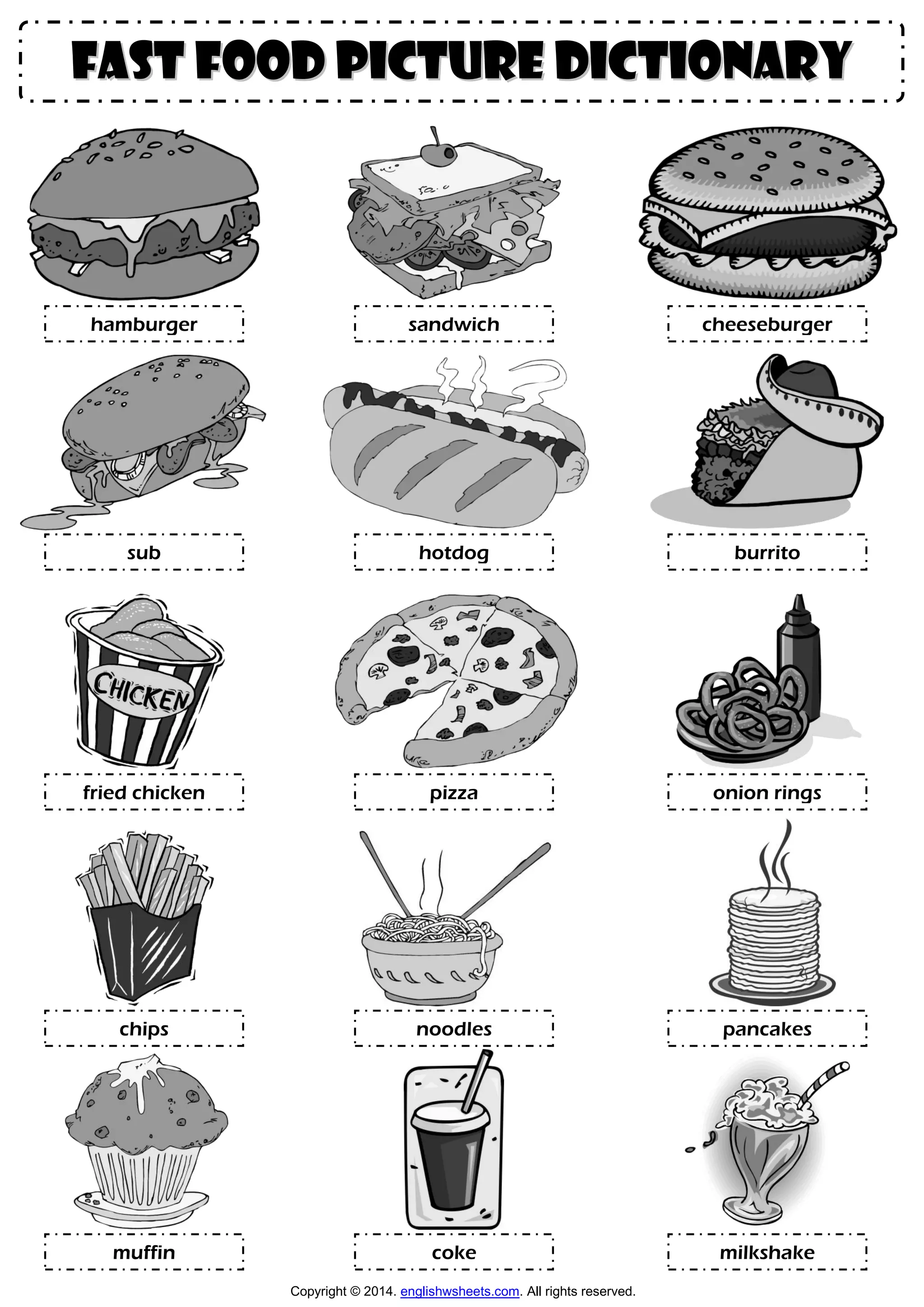 Fast food vocabulary esl picture dictionary worksheet | PDF