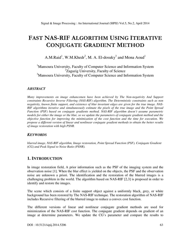 Fast nas rif algorithm using iterative conjugate gradient method | PDF