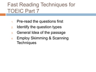Fast reading techniques for toeic part7 | PPTX