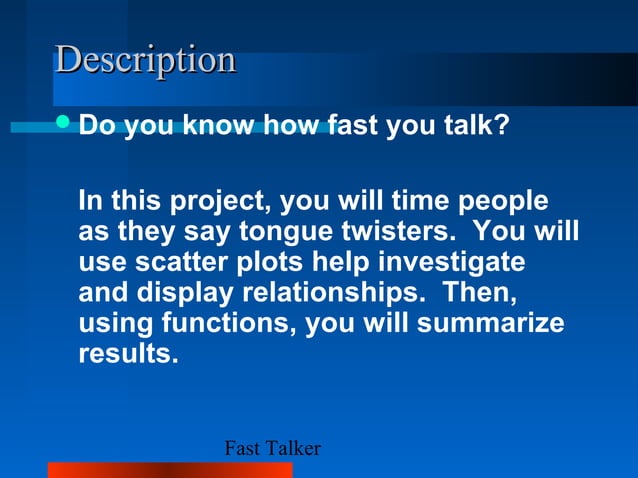 Fast talker (algebra i) | PPT