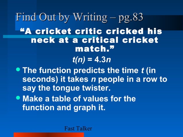 Fast talker (algebra i) | PPT