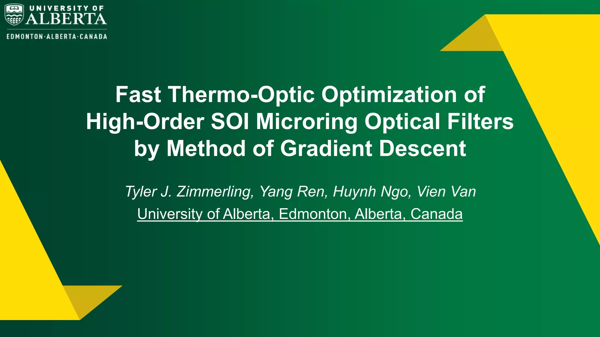 Fast Thermo Optic Optimization Of High Order Soi Microring Optical