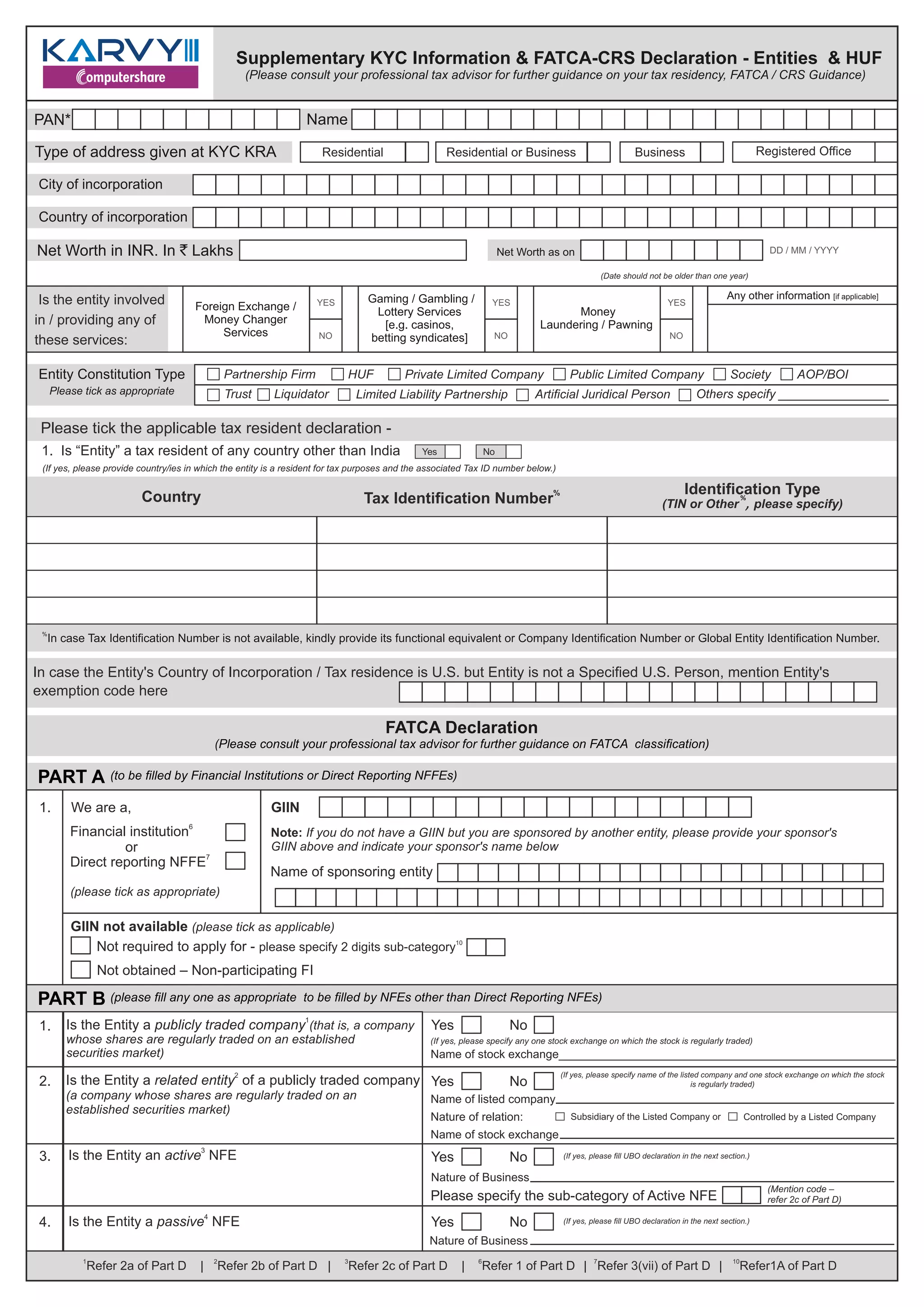 Fatca crs declaration_form_entities karvy | PDF