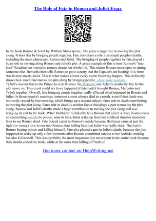 Fate In Romeo And Juliet Essay | PDF