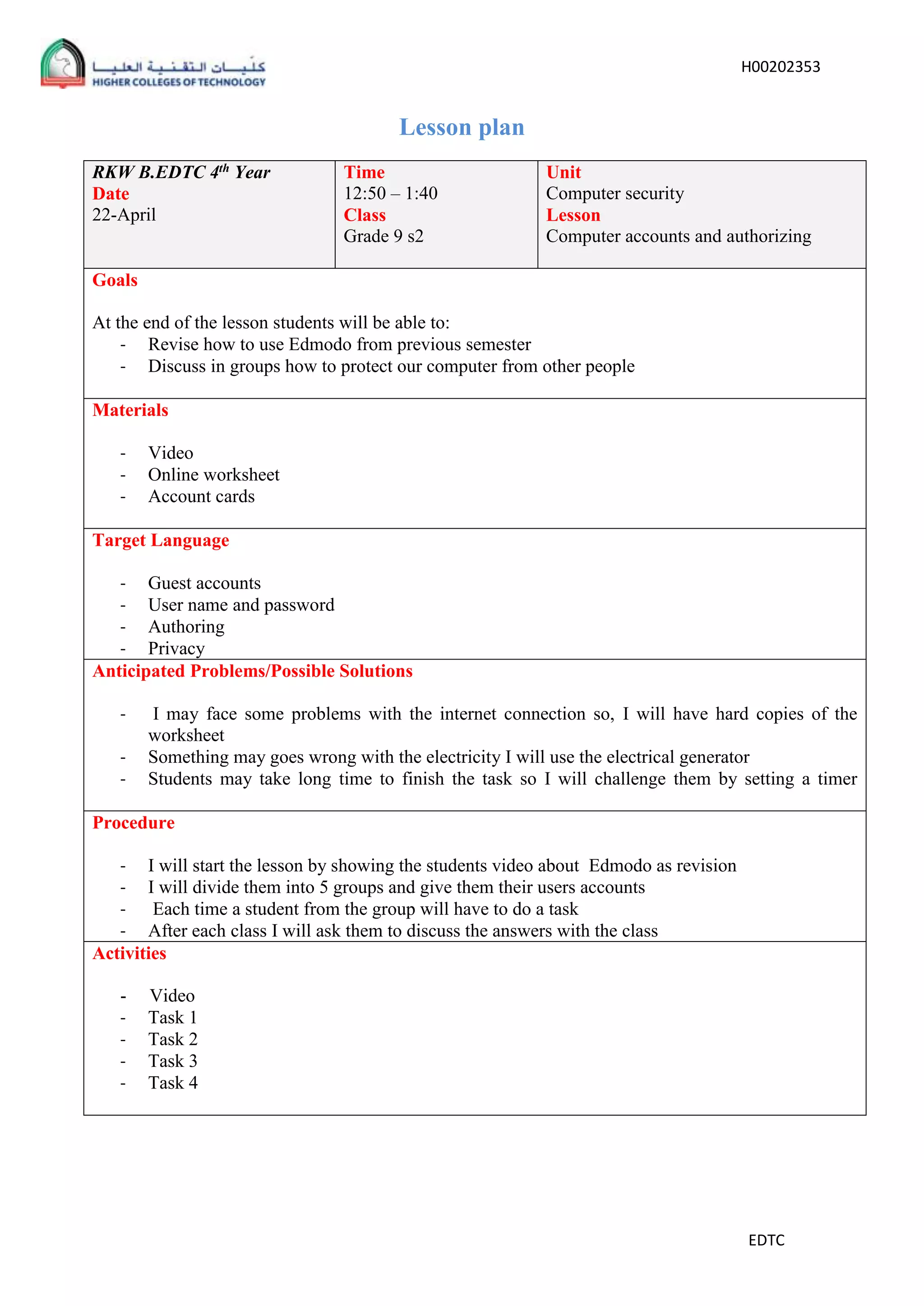 Fatema mohammed lesson plan (1) | DOCX