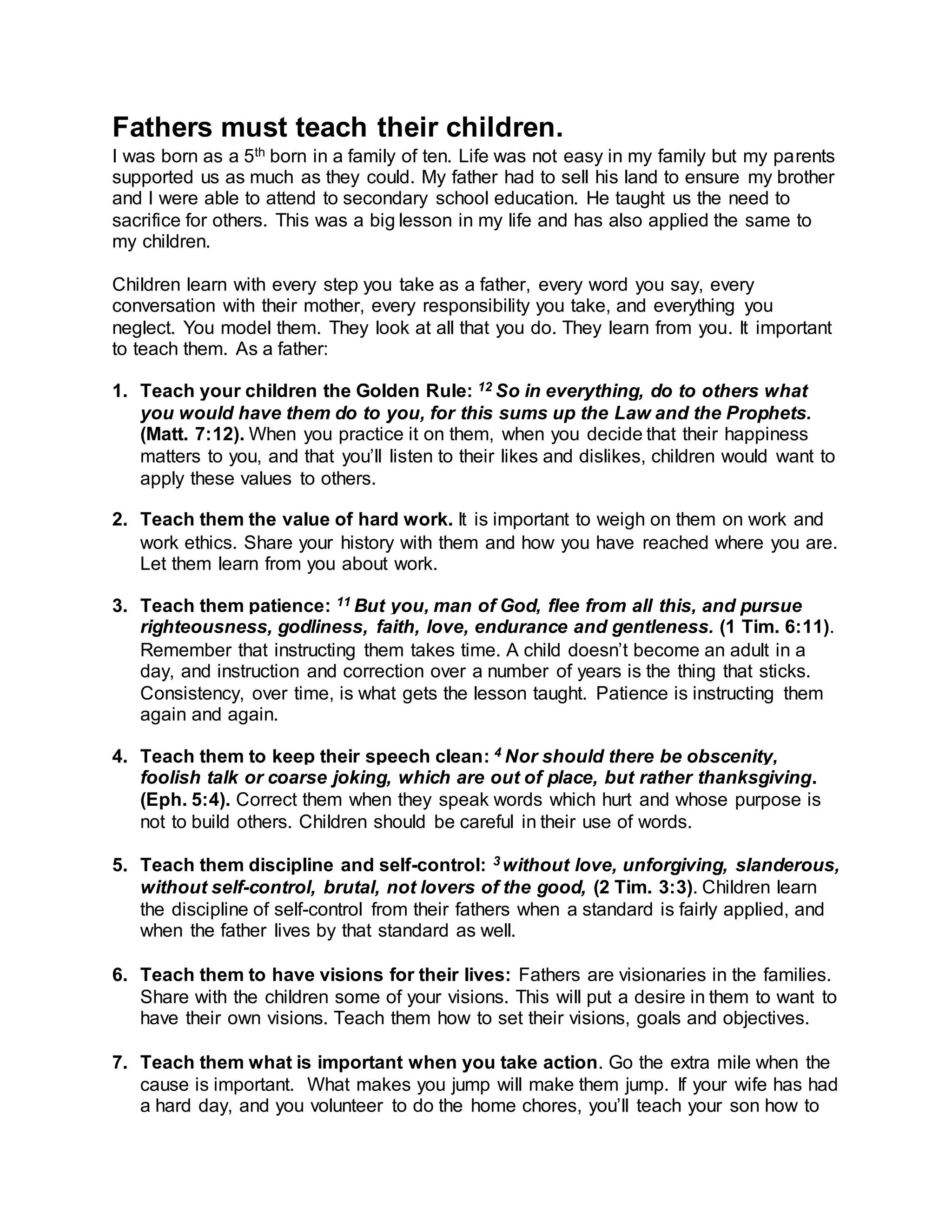 Fathers Must Teach Their Children | PDF