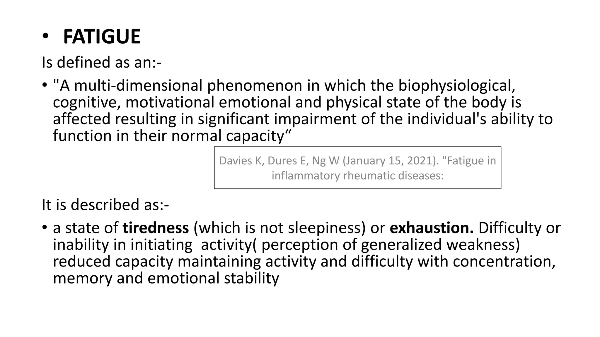 FATIGUE ASSESMENT & MANGEMENT BY- DR. ANJALI RAI | PPTX