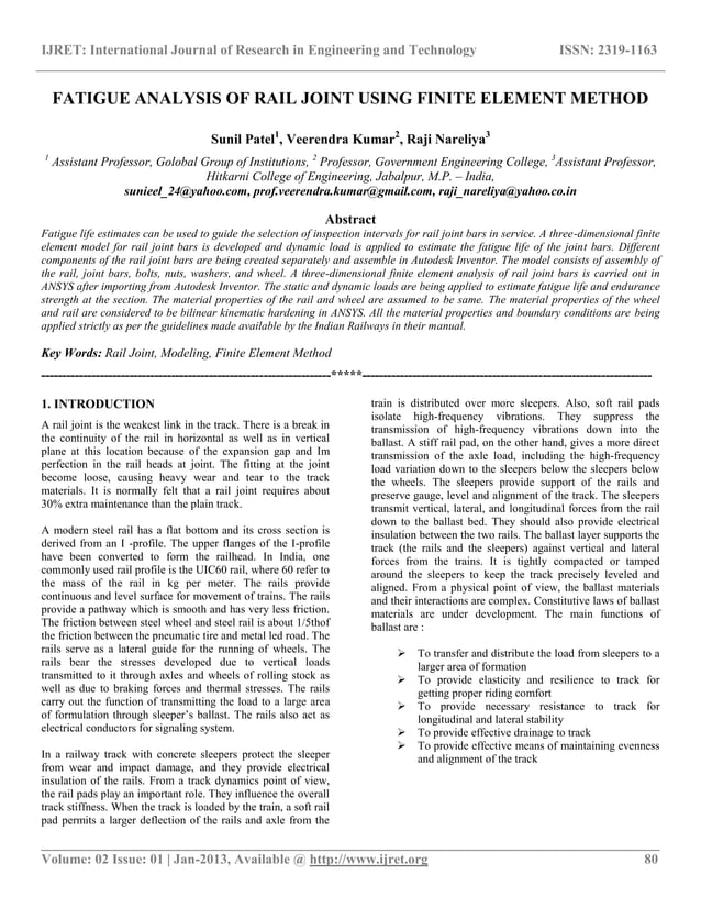 Fatigue analysis of rail joint using finite element method | PDF