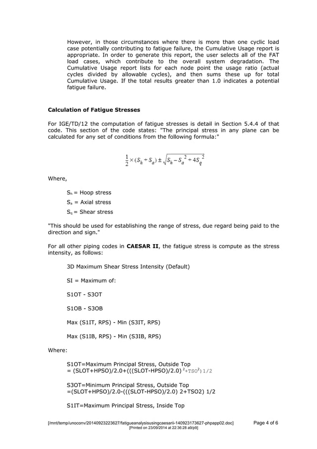 Fatigue analysis using caesar ii | DOC