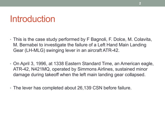 Fatigue fracture of a main landing gear swinging lever in a civil ...