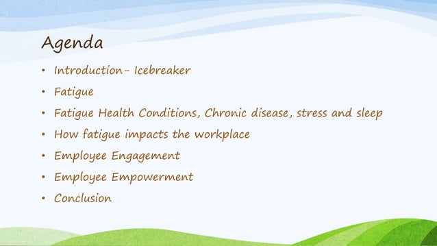 Fatigue in the Workplace | PPTX | Sleep Disorders | Diseases and Conditions