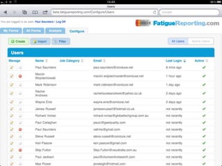 Fatigue Reporting Screenshots | PPT