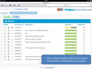Fatigue Reporting Screenshots | PPT