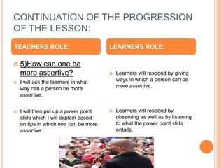 Life Orientation Lesson Plan Topic: Assertiveness | PPTX