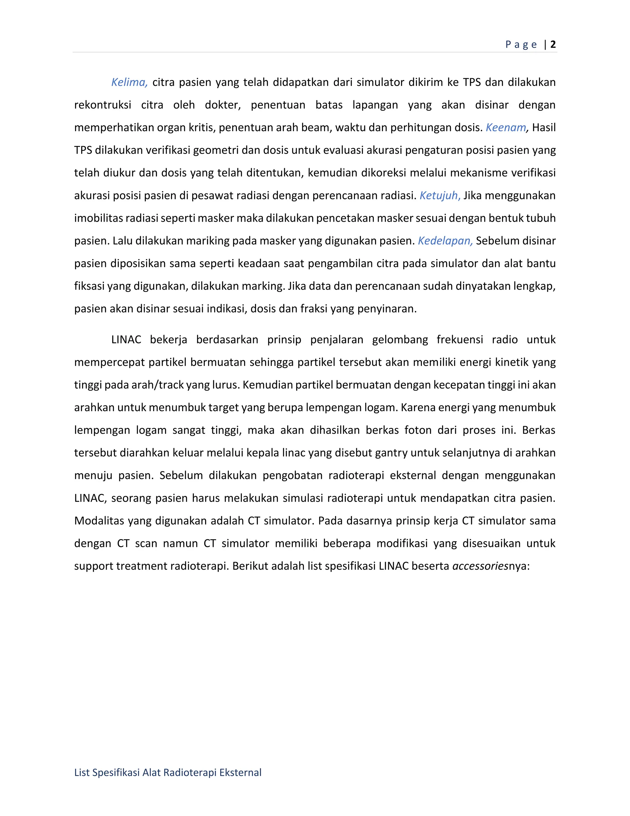 list spesifikasi alat radioterapi eksternal | PDF