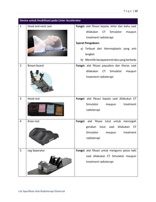 list spesifikasi alat radioterapi eksternal | PDF