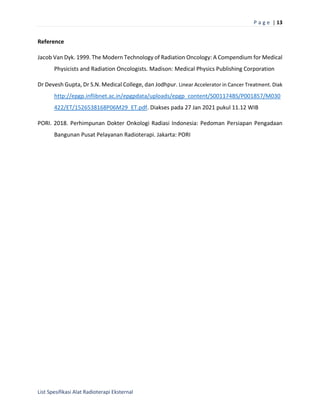list spesifikasi alat radioterapi eksternal | PDF