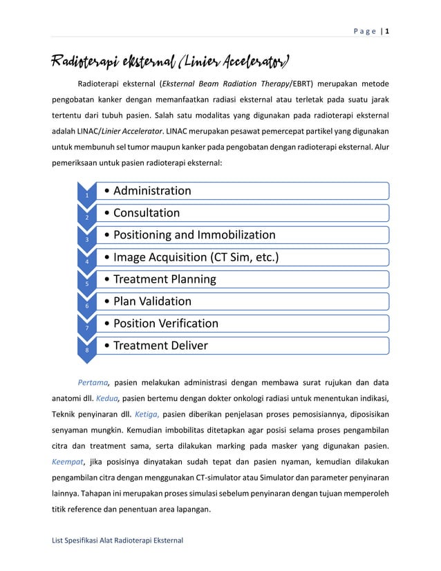 list spesifikasi alat radioterapi eksternal | PDF