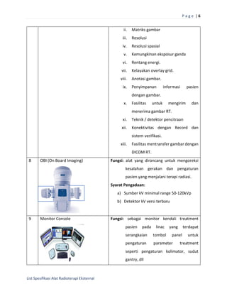 list spesifikasi alat radioterapi eksternal | PDF