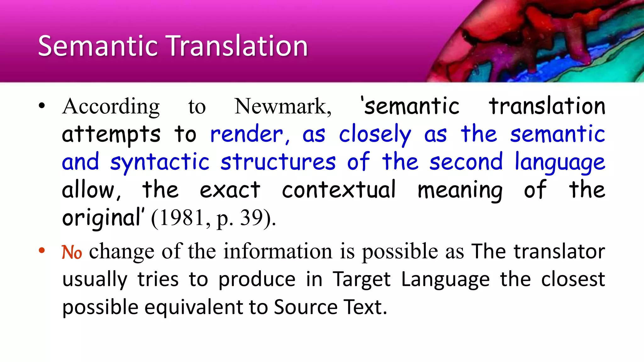 Peter Newmark's Sementic Translation | PPTX