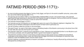Fatimid’s Dynasty.pptx islamic architecture | PPT