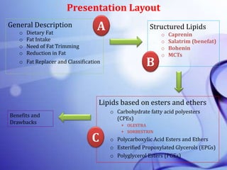Fat Replacers/Structured Fats/Engineered Lipids | PDF | Nutrition ...