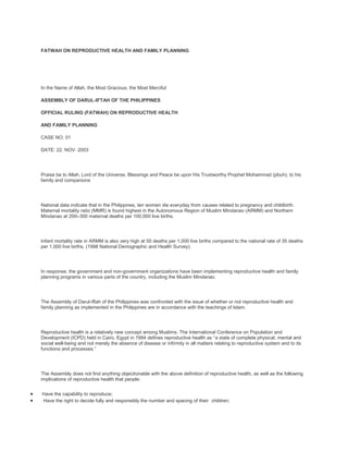 Fatwah on RH and Family Planning | PDF