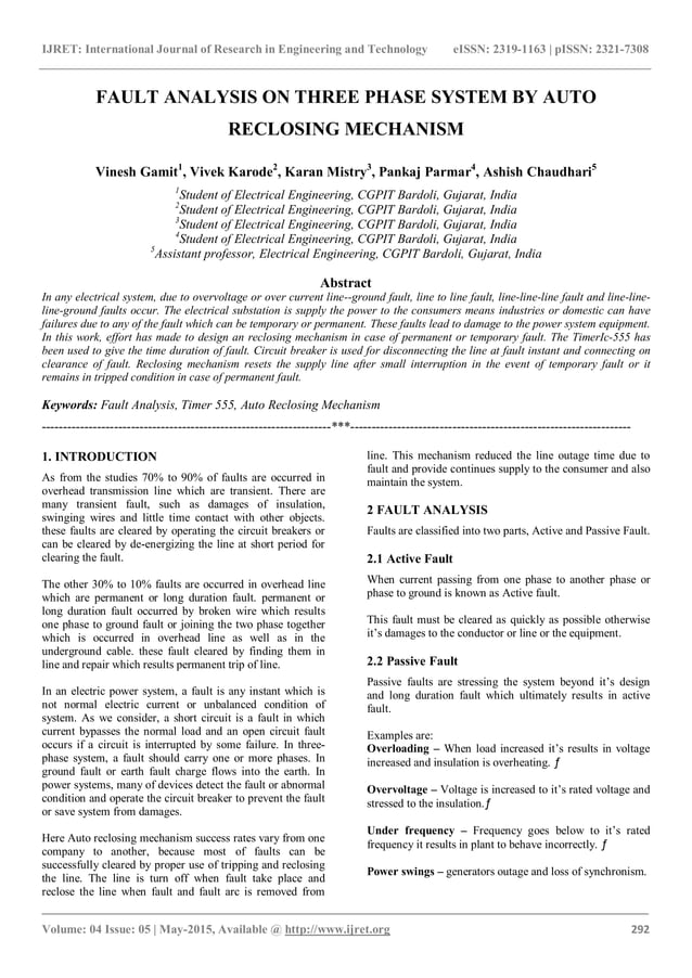 Fault analysis on three phase system by auto reclosing mechanism | PDF