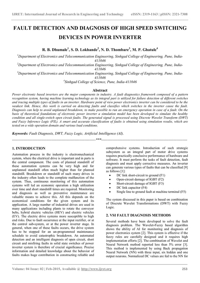Fault detection and diagnosis of high speed switching devices in power inverter | PDF