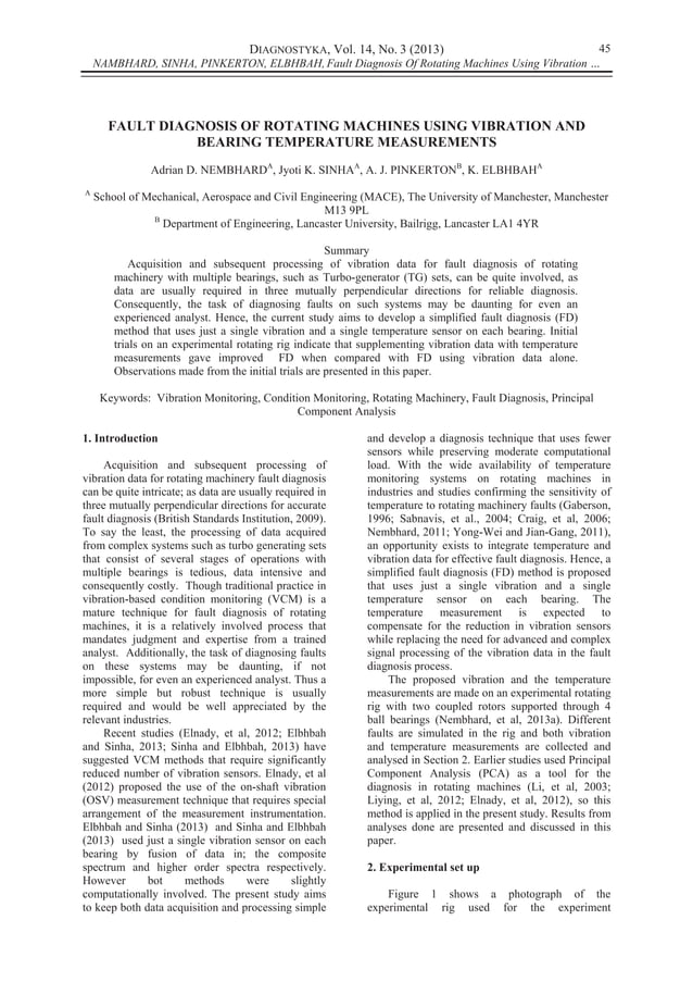 Fault diagnosis of rotating machines using vibration | PDF