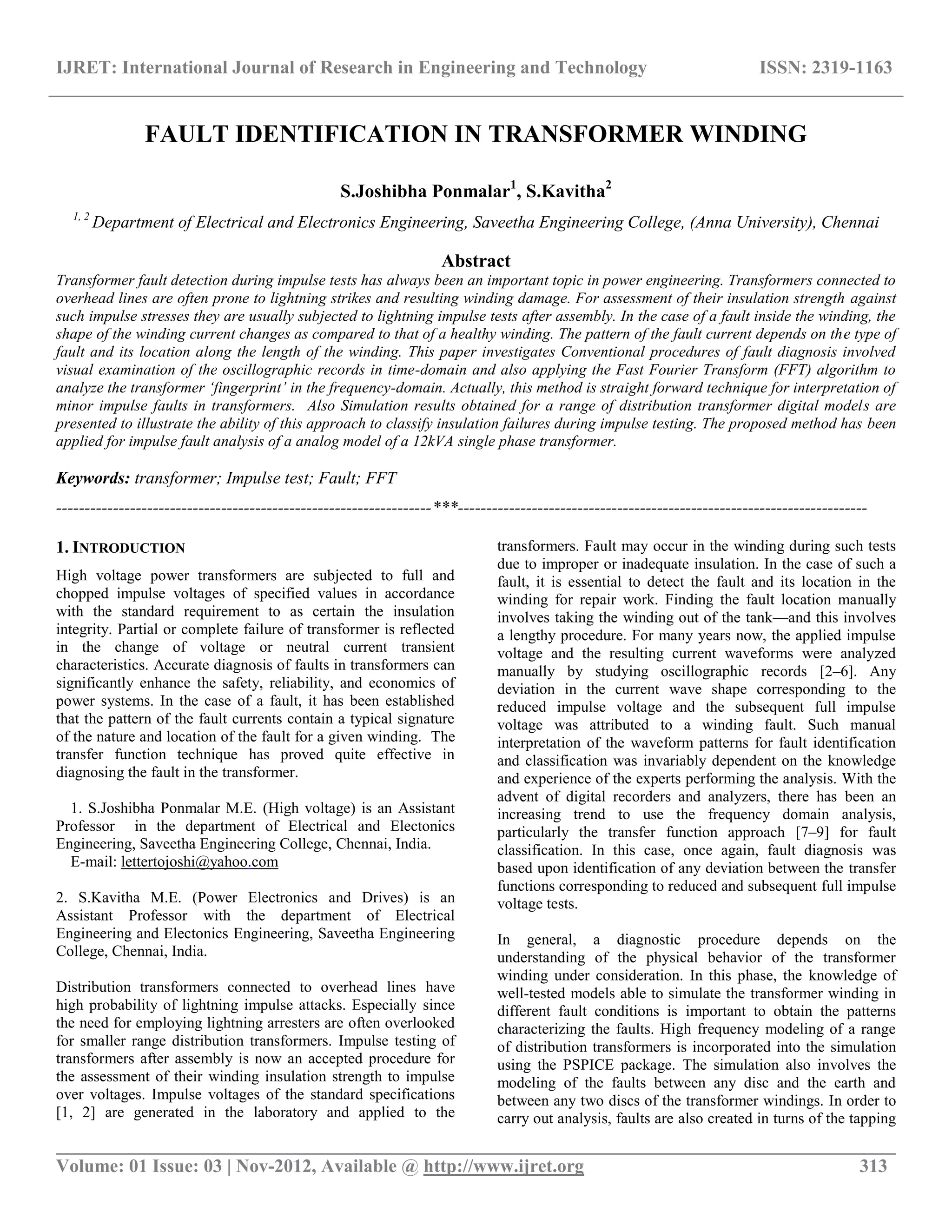 Fault identification in transformer winding | PDF