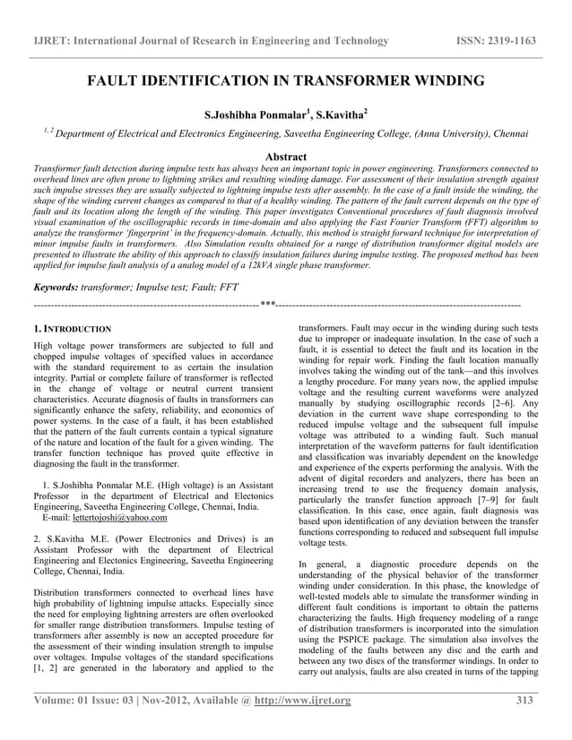 Fault identification in transformer winding | PDF