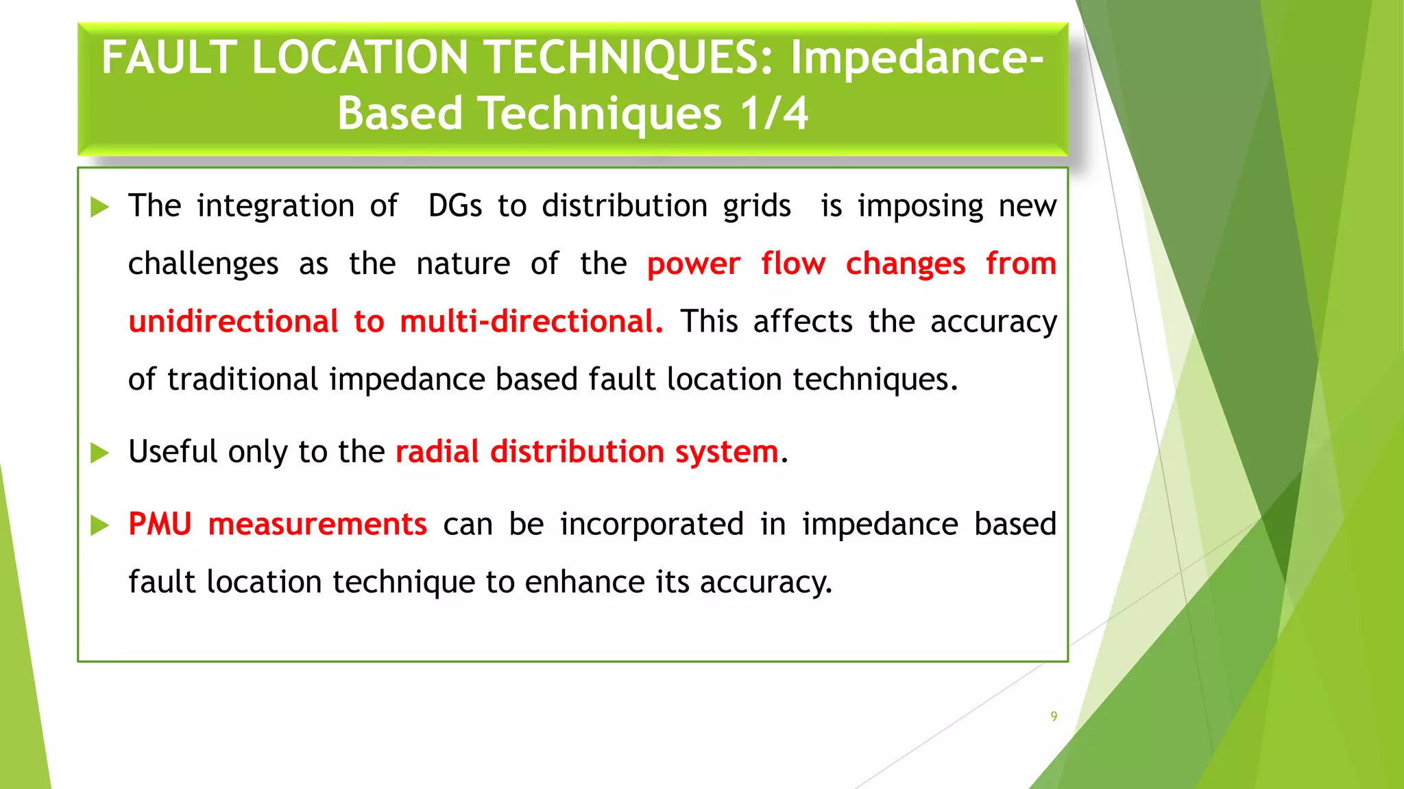 Fault location techniques in smart distribution system | PPT