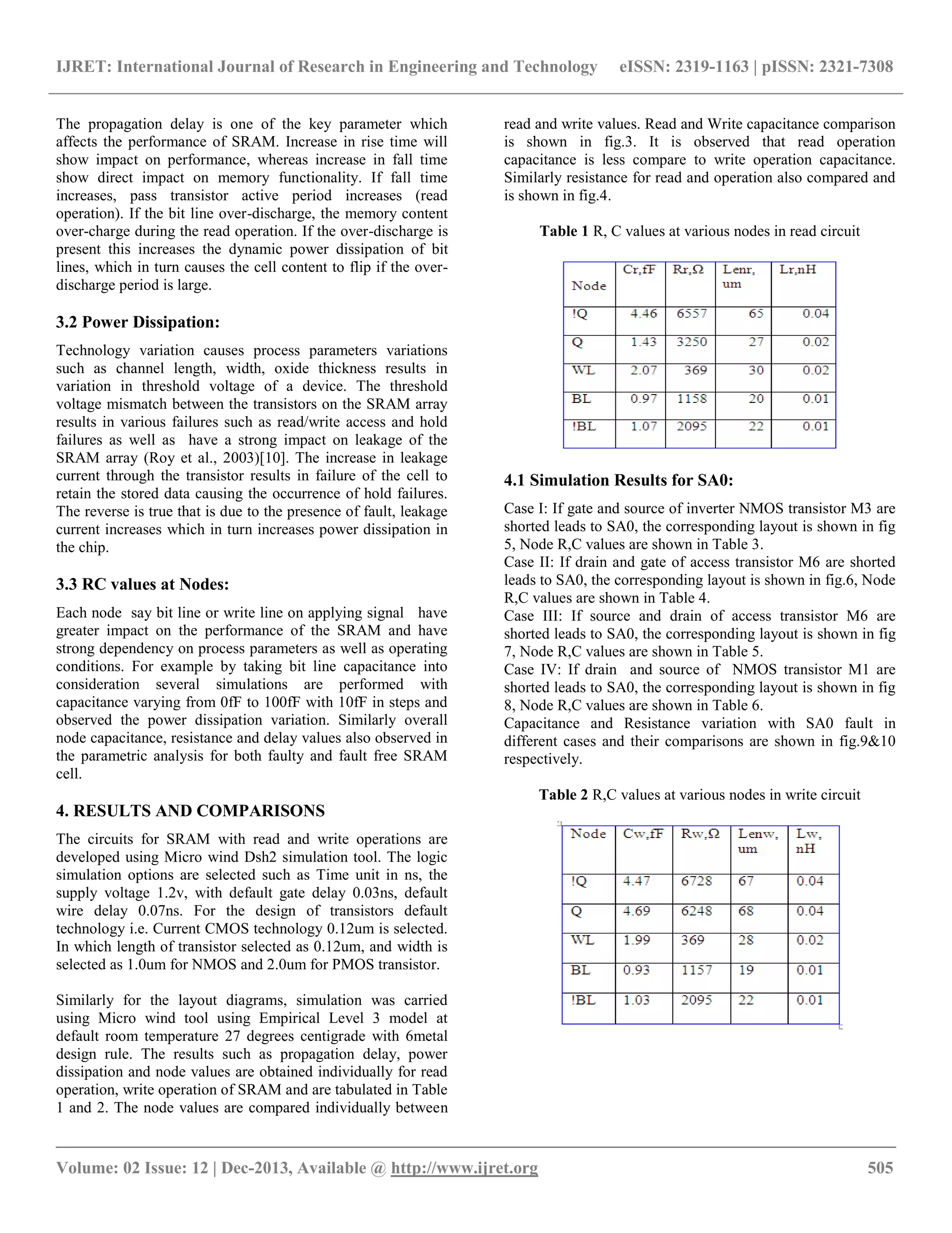 Fault model analysis by parasitic extraction method for embedded sram | PDF