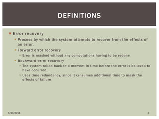 Fault tolerance techniques tsp | PPT