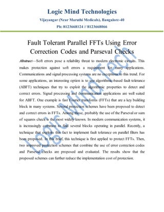 Fault tolerant parallel ff ts using error correction codes and parseval checks | PDF