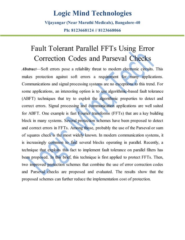 Fault Tolerant Parallel Ff Ts Using Error Correction Codes And Parseval Checks Pdf