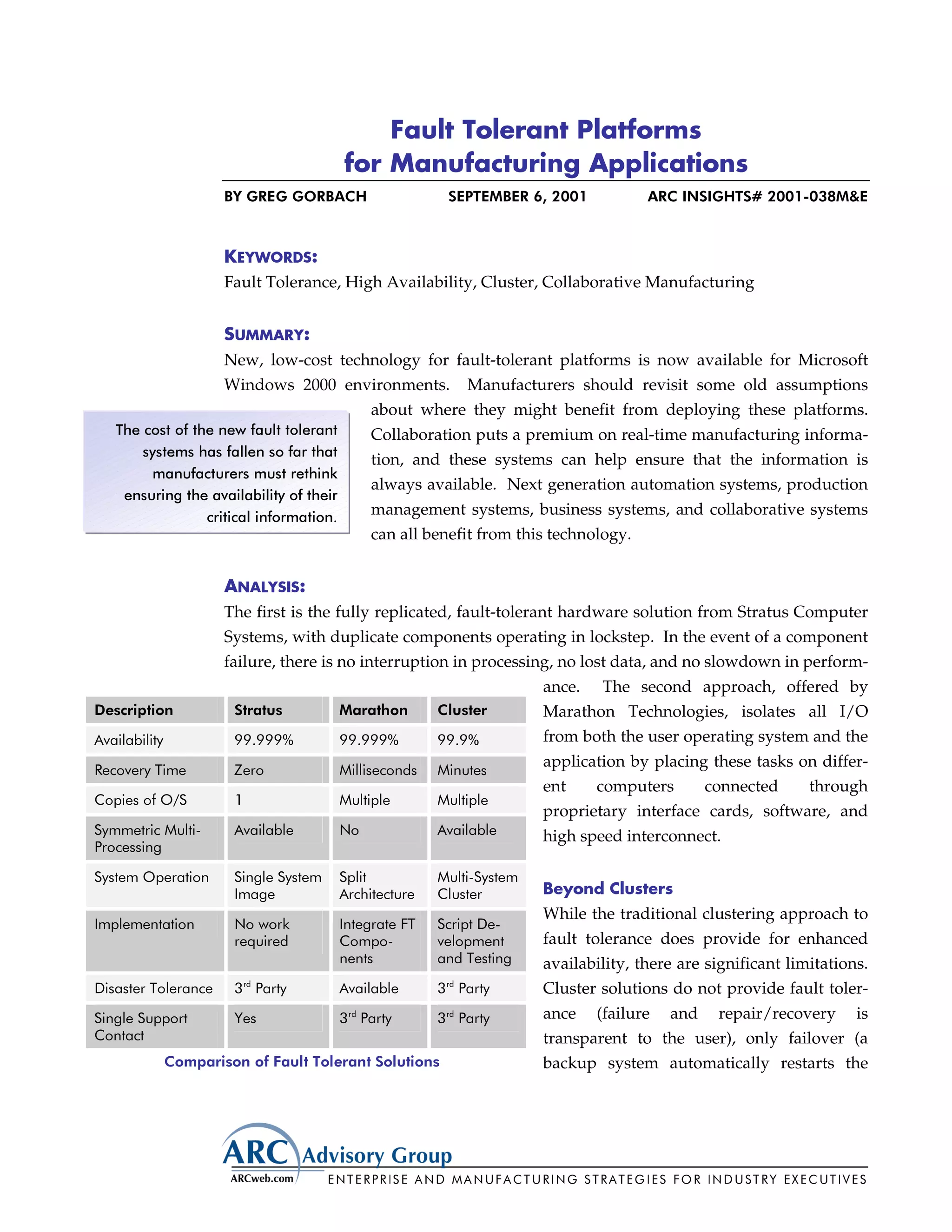 Fault tolerant platforms for manufacturing applications | PDF | Computing | Technology & Computing