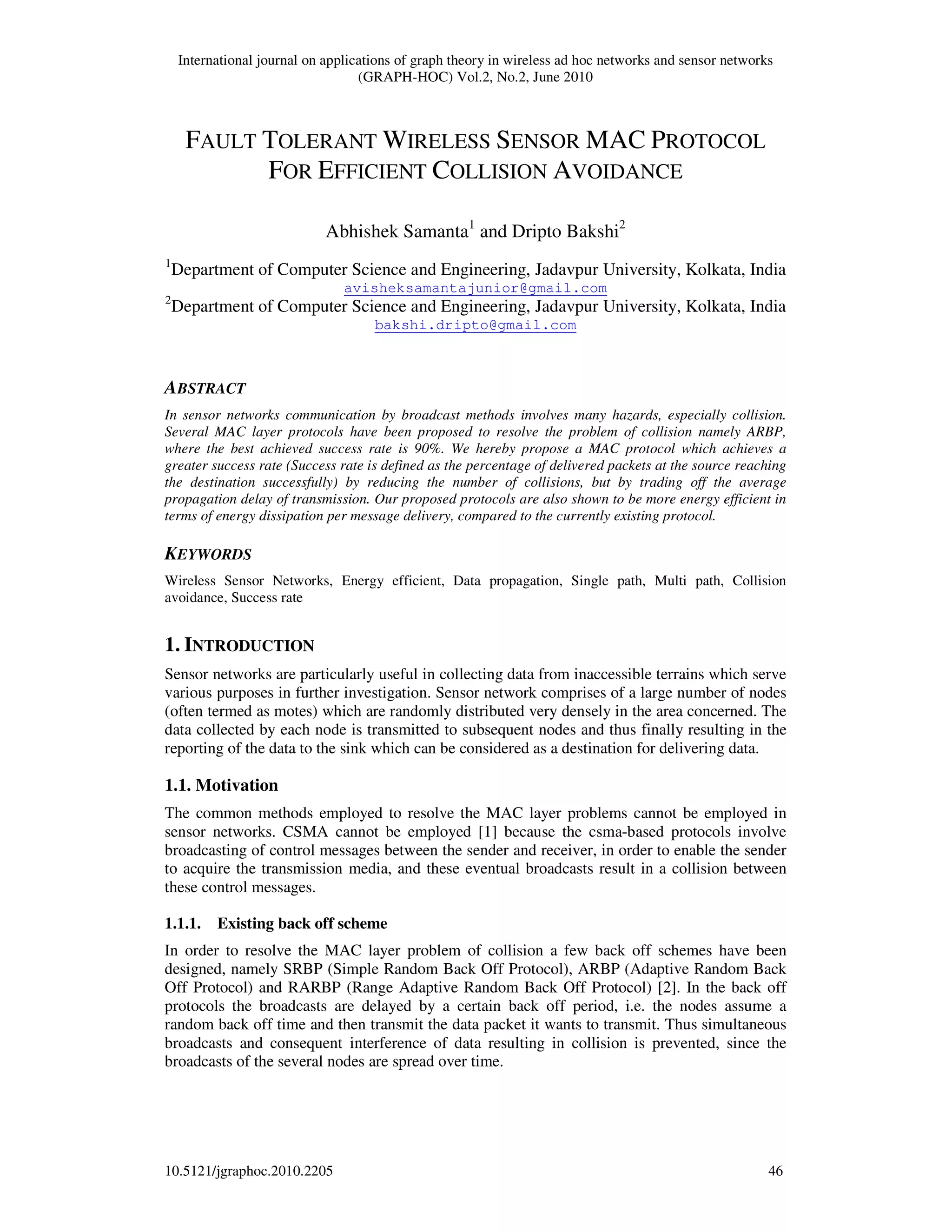 Fault Tolerant Wireless Sensor Mac Protocol For Efficient Collision Avoidance Pdf