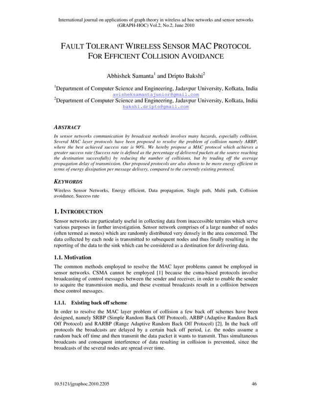 Fault Tolerant Wireless Sensor Mac Protocol For Efficient Collision Avoidance Pdf 