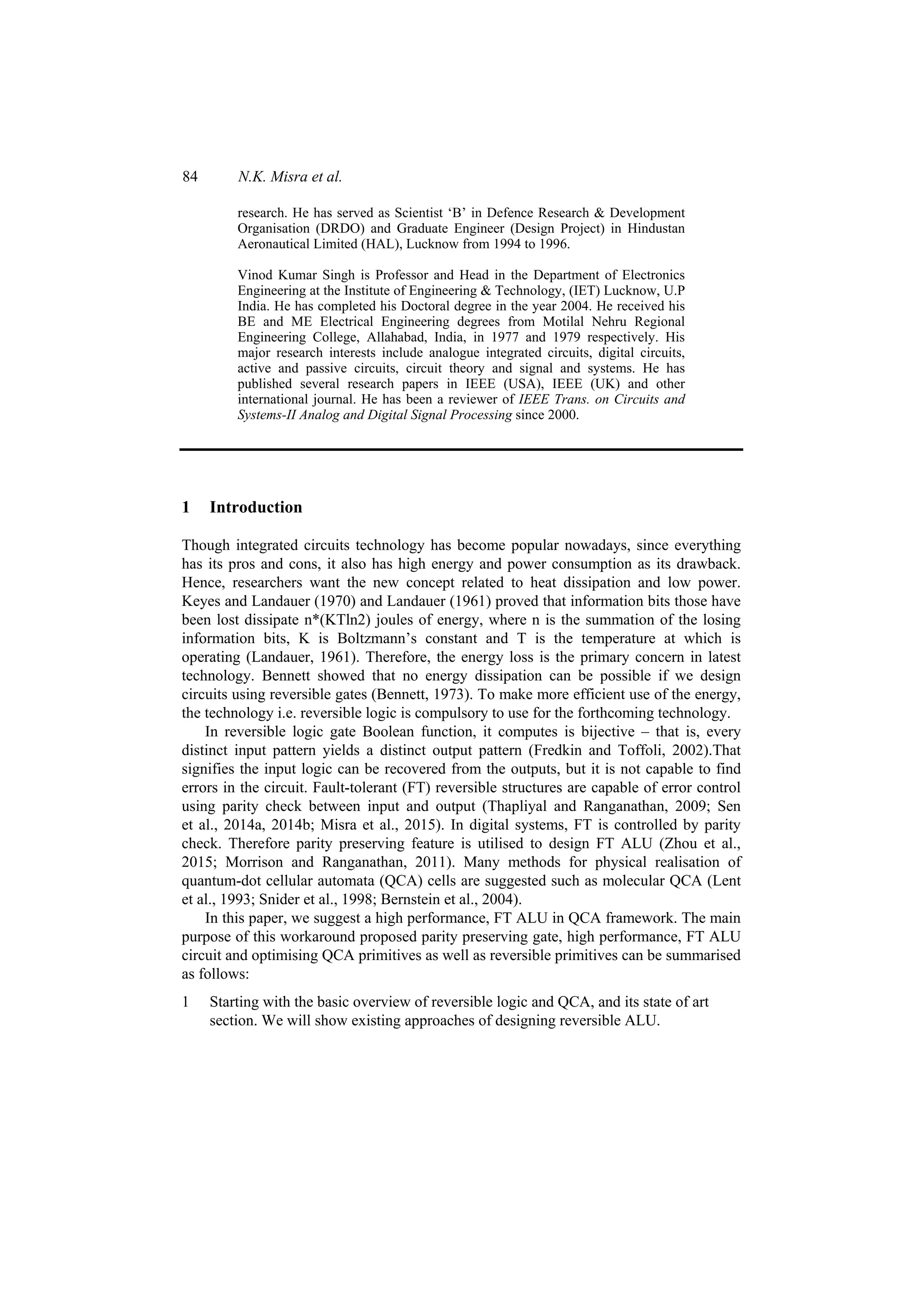 Approach to design a high performance fault-tolerant reversible ALU | PDF