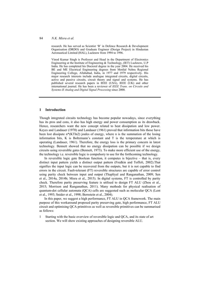 Approach to design a high performance fault-tolerant reversible ALU | PDF