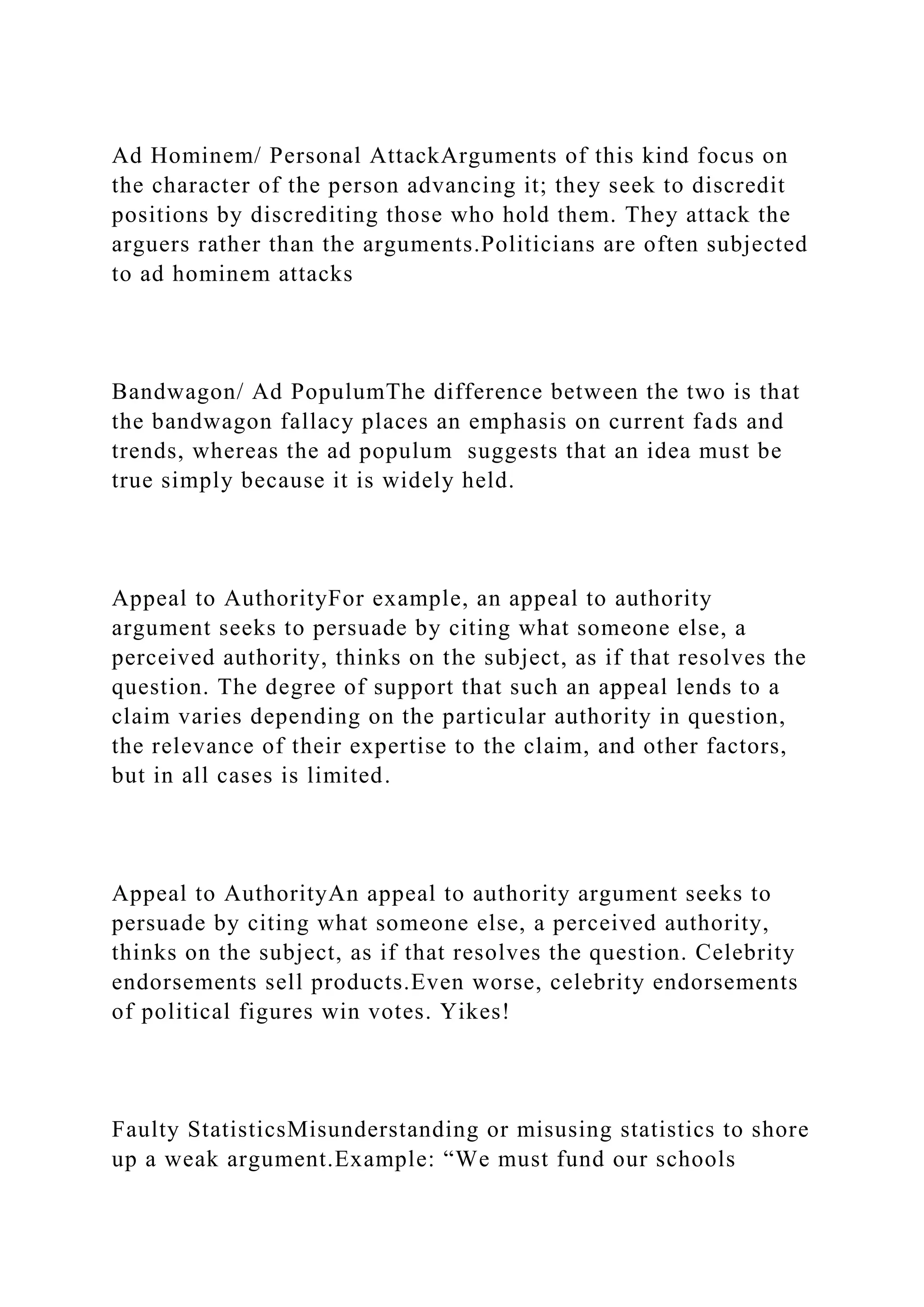 Faulty Arguments Logical Fallacies And Poor Re Docx