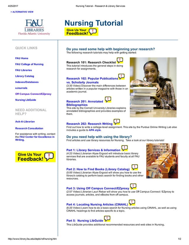 FAU Libraries Nursing Tutorial | PDF