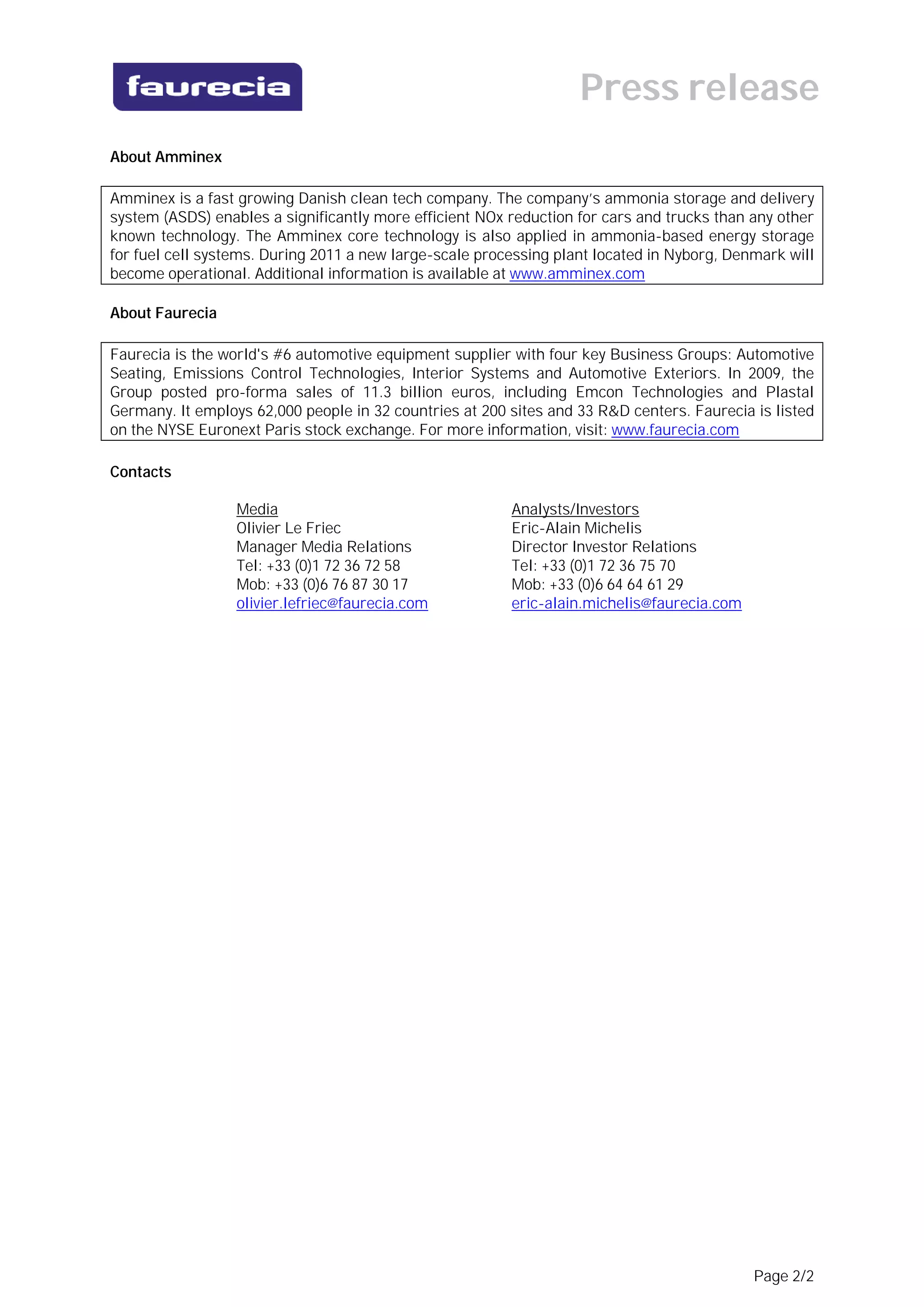 Faurecia strengthens its Diesel emissions control technologies by ...